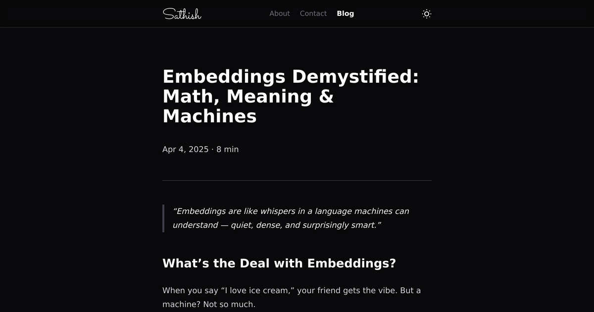 Embeddings Demystified: Math, Meaning & Machines